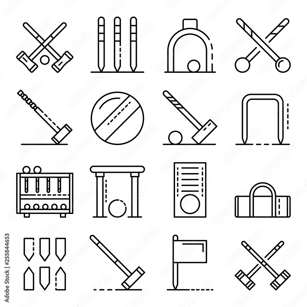 Croquet icons set. Outline set of croquet vector icons for web design ...