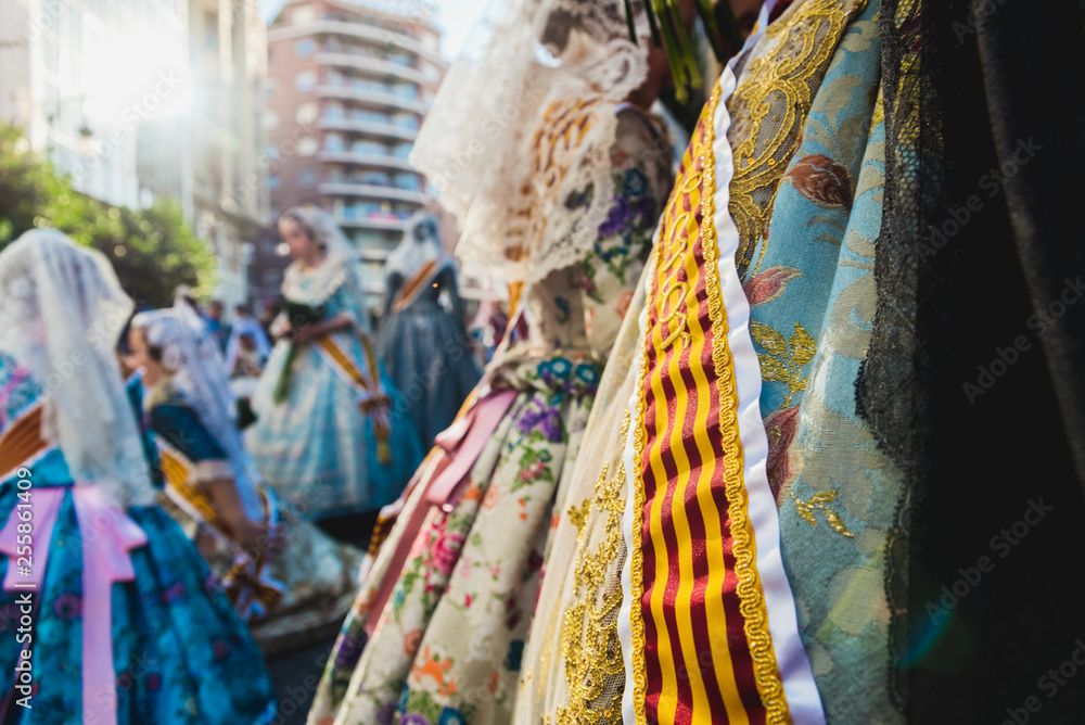 Valencia, Spain - March 17, 2019: Banda and Valencian flag decorating ...