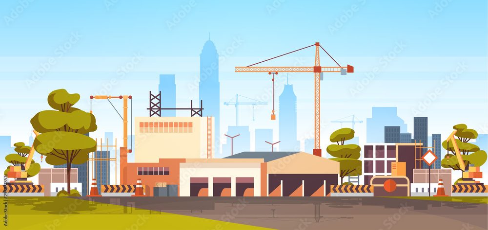 modern city construction site tower cranes building residential ...
