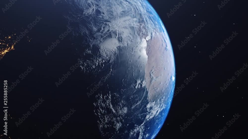CG shot earth from space framed left side Africa and continents, cloud ...
