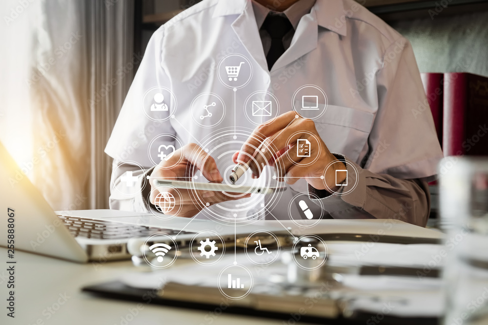 medical technology concept,smart doctor hand working with modern laptop ...