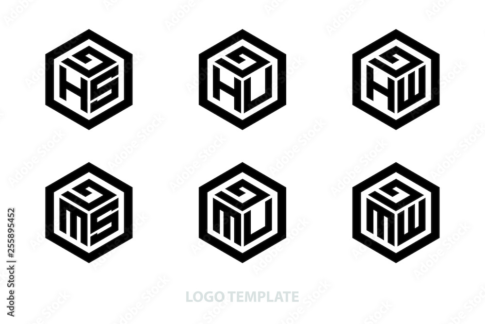 hexagon logo with three alphabet initial. Vector template illustration ...