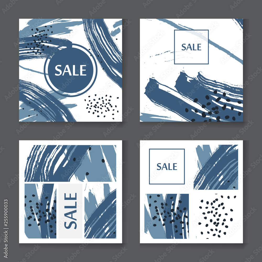 Set of colorful hand drawn universal cards and posters. Great texture ...