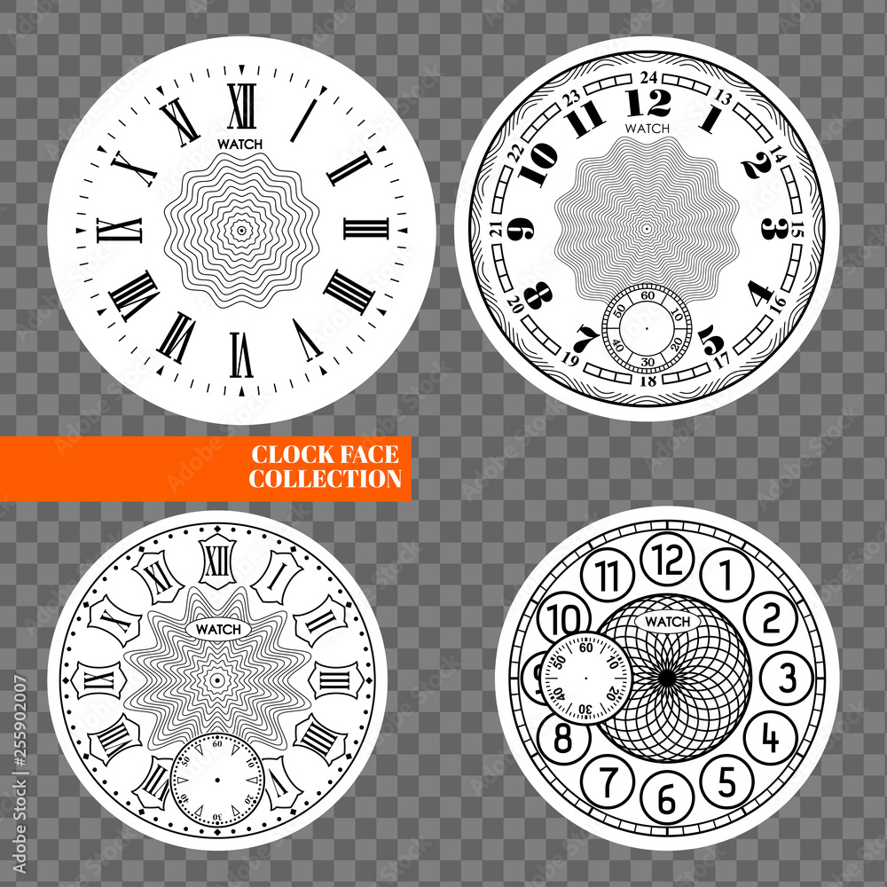 Clock face blank set isolated on transparent background. Vector watch ...