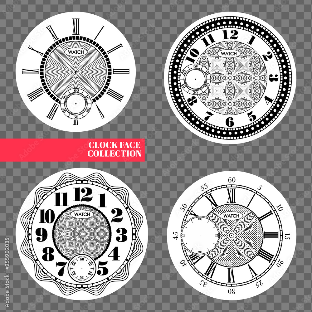 Clock face blank set isolated on transparent background. Vector watch ...