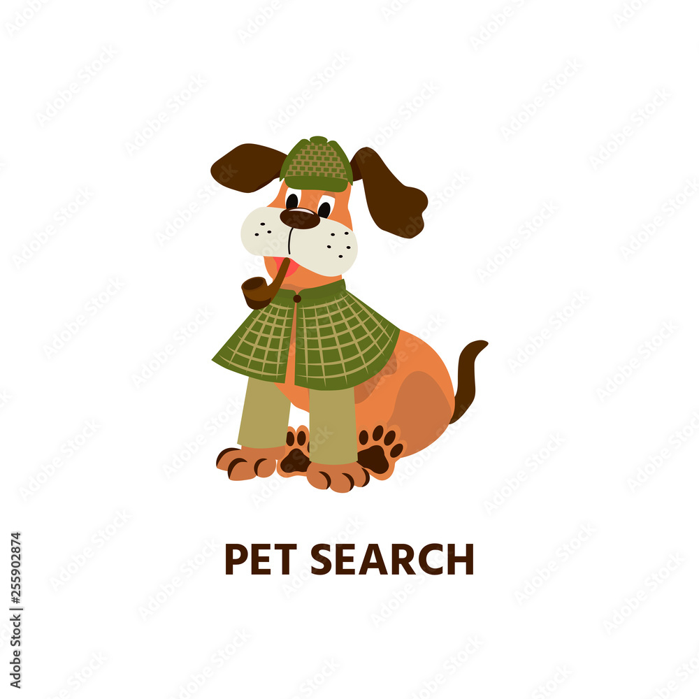 Dog with a tube. Cute pet as a detective. Pet Search. Vector ...