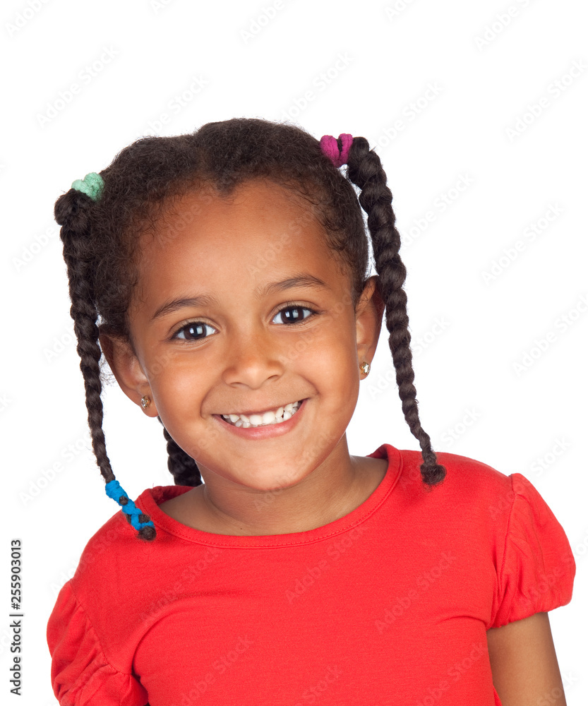 Happy african child with braids and red tshirt Stock Photo | Adobe Stock