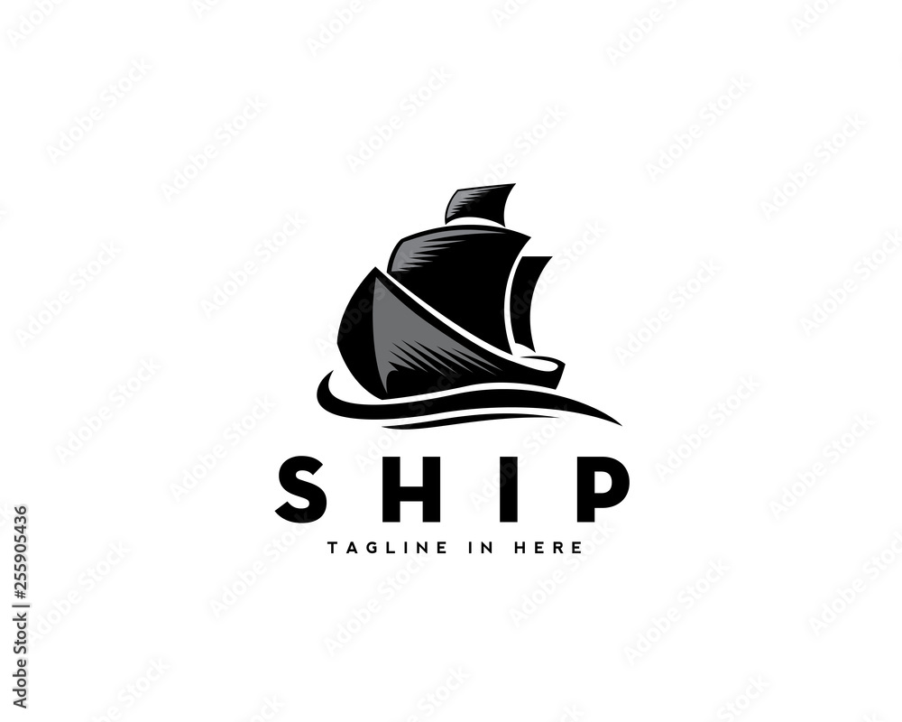 ship marine draw logo design inspiration Stock Vector | Adobe Stock