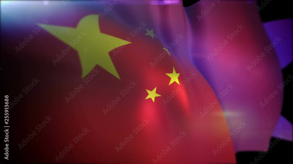 Patriotic slow motion 3d rendering of a huge Chinese banner with a big ...