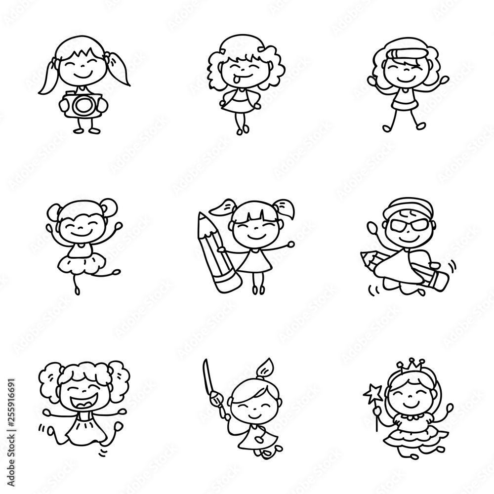 hand drawing cartoon happy kids vector illustration Stock Vector ...