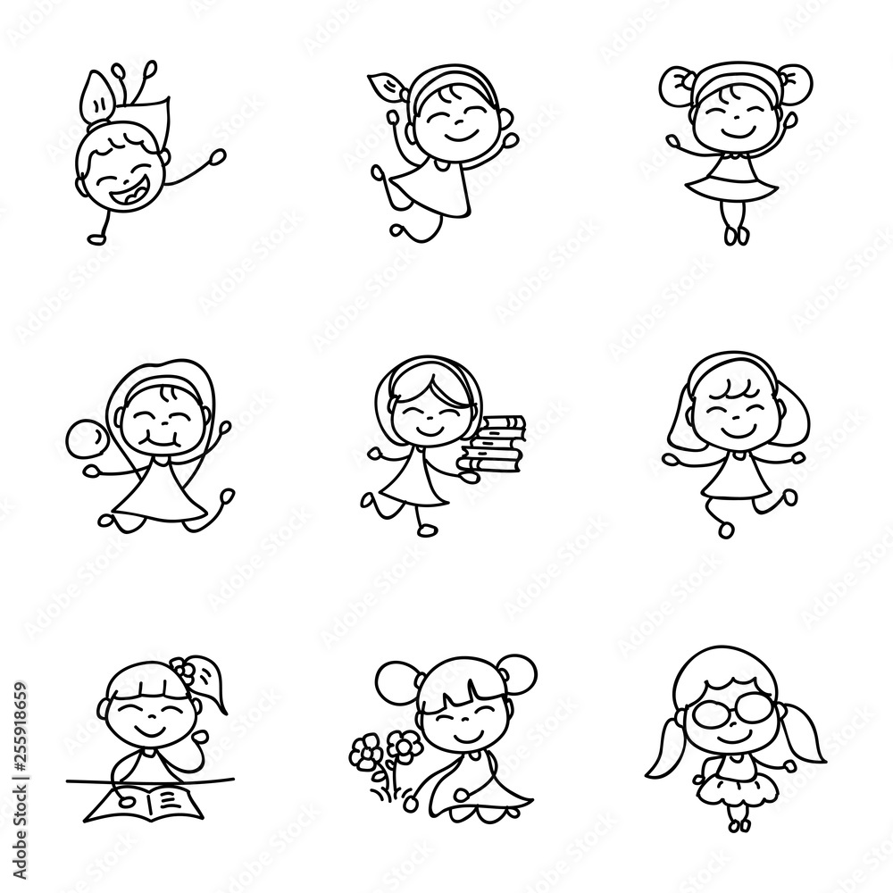 hand drawing cartoon happy kids vector illustration Stock Vector ...