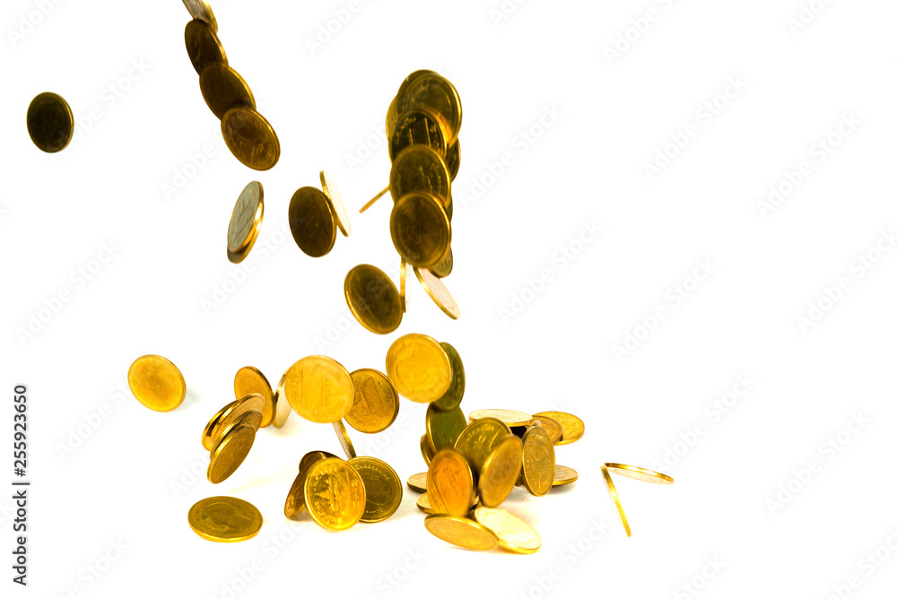 Movement of falling gold coin, flying coin, rain money isolated on ...