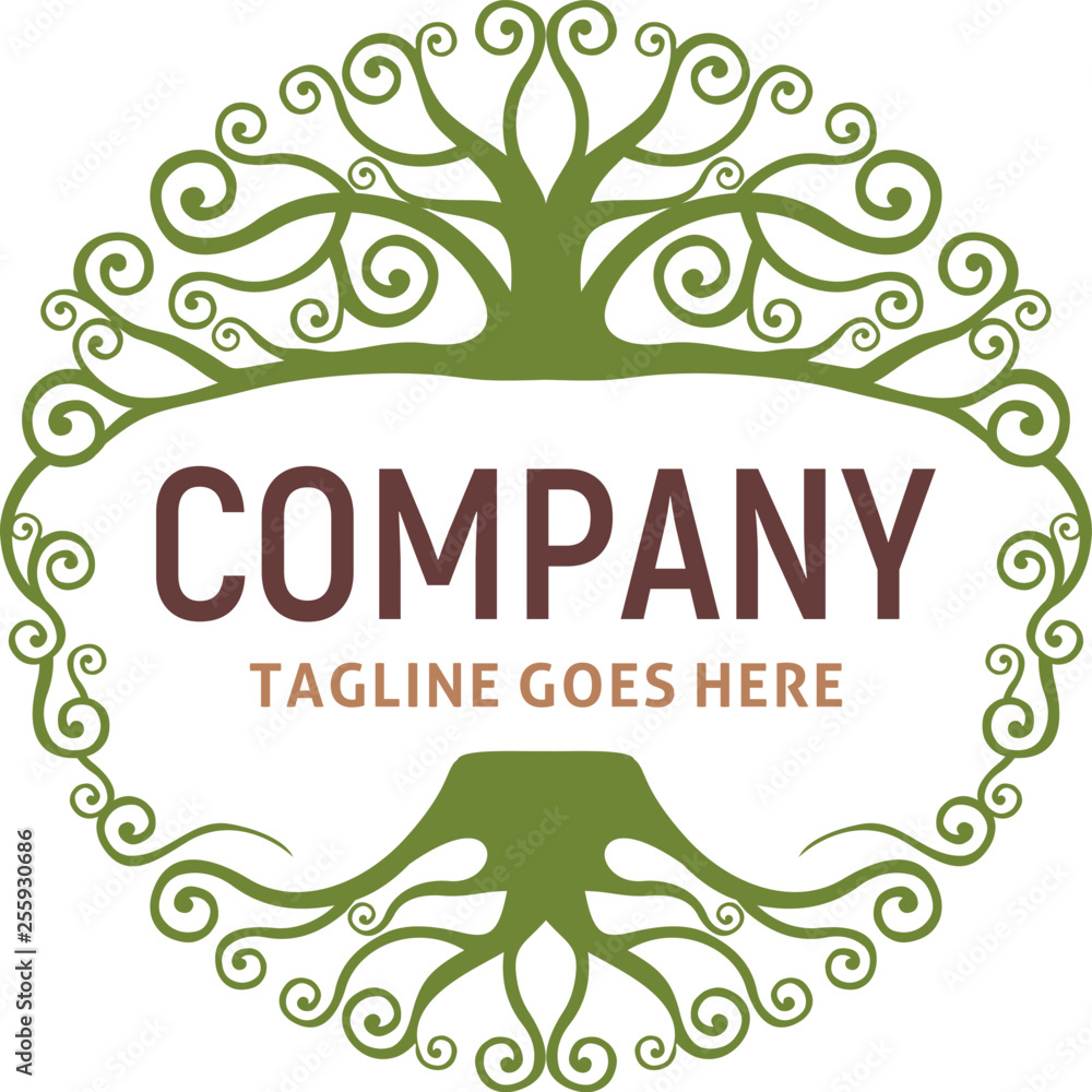 Artistic curly leaves tree of life logo design with circular emblem ...