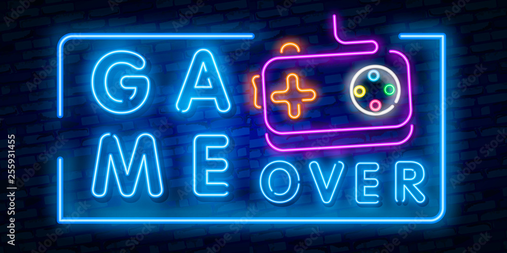 Game Over Neon Text Vector. Game Over neon sign, Gaming design template ...
