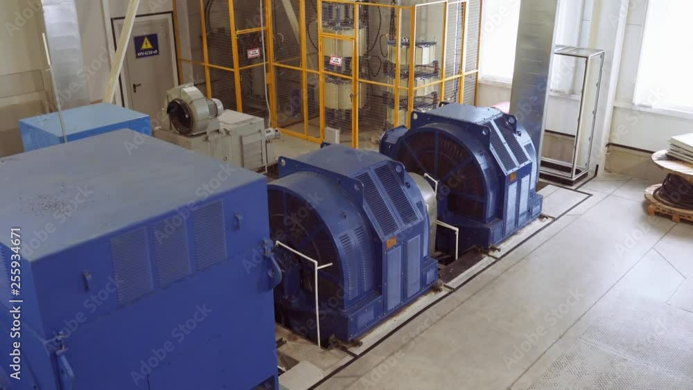 High-voltage electric motor at a manufacturing plant. High power ...