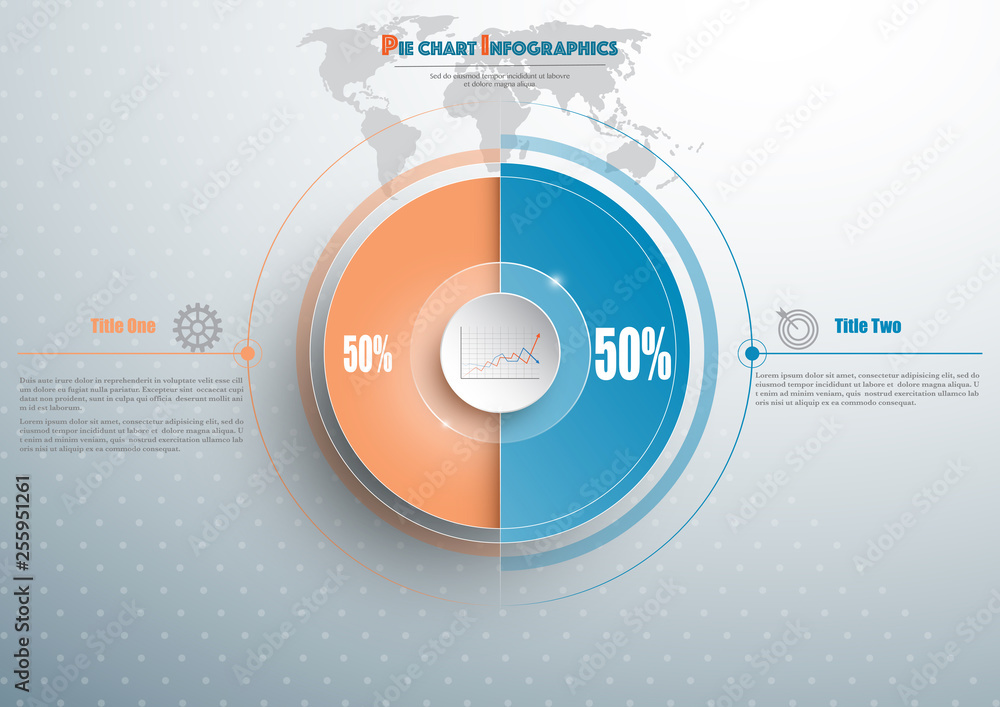 Business pie chart template with circle in the center and earth map ...