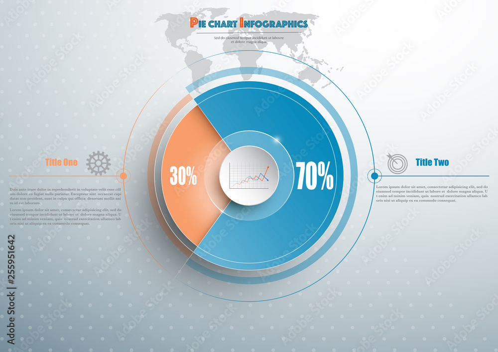 Business pie chart template with circle in the center and earth map ...
