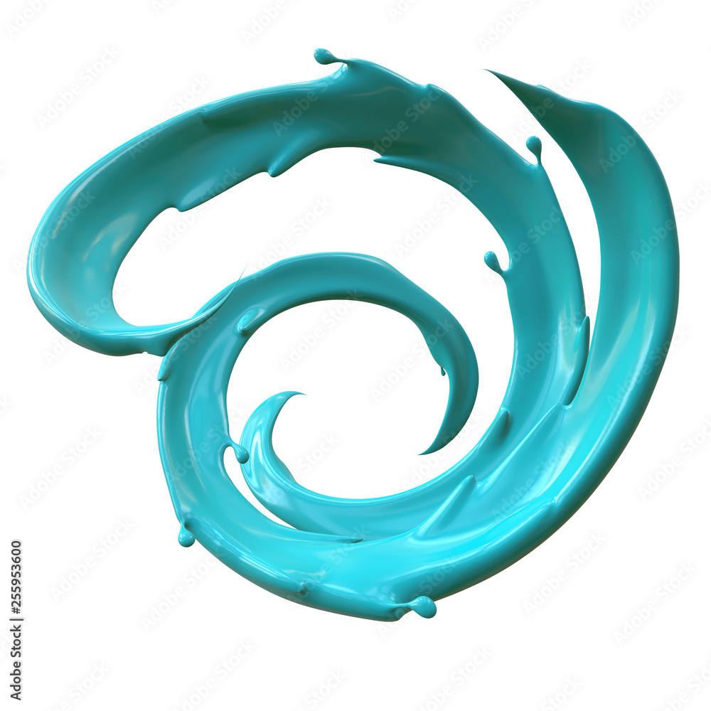Abstract liquid swirl. Cyan (blue, electric blue, aqua) splash, paint ...