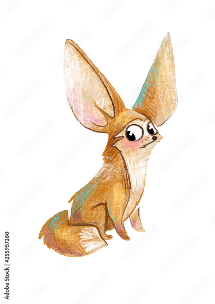 cute little fox fenek, big ears, pretty baby illustration, stylization ...