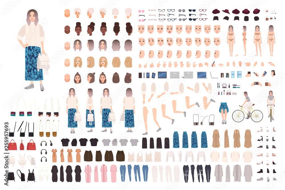 Fashionable girl animation kit or DIY set. Bundle of body parts ...