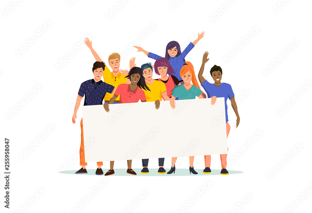 Happy and excited Group Of People Holding a Blank Sign Stock Vector ...