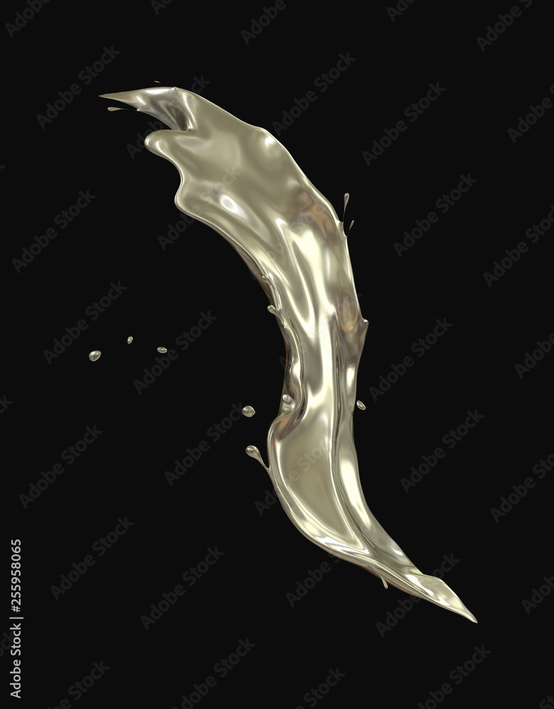 Liquid metal silver splash isolated on black. Metallic paint splash ...