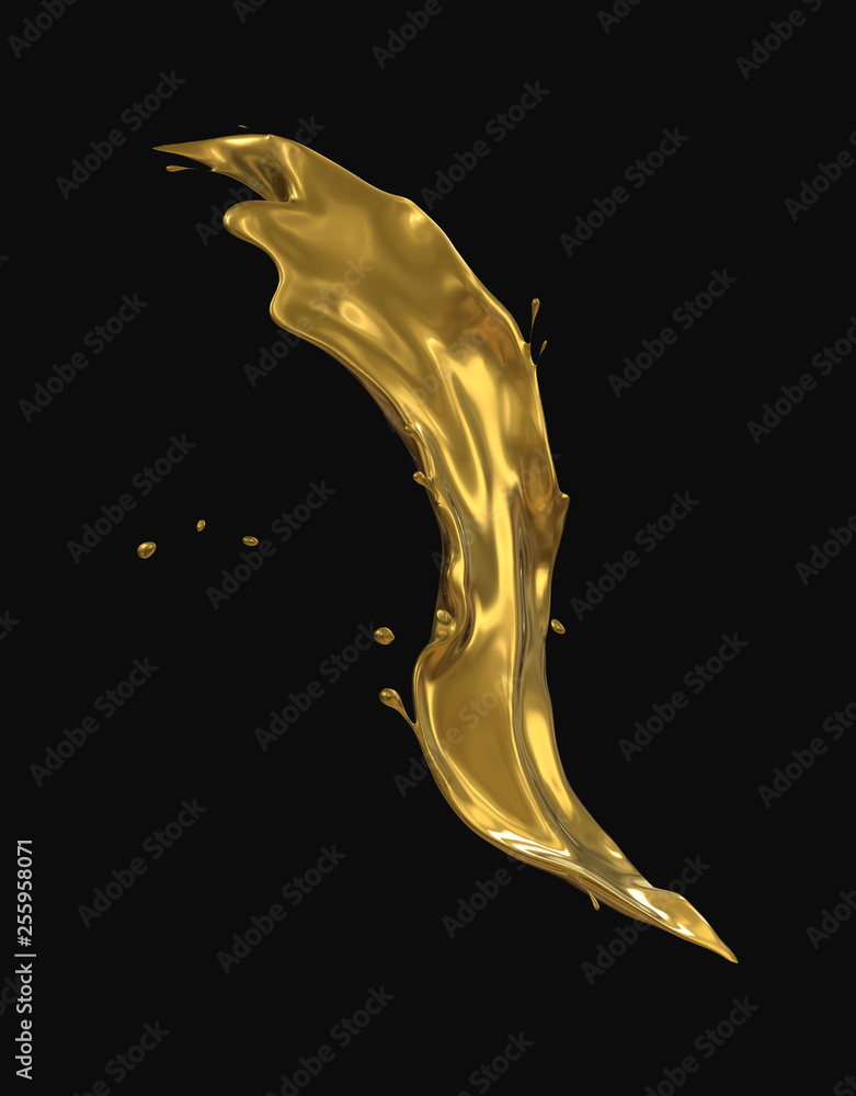 Liquid metal golden splash isolated on black. Metallic paint splash ...