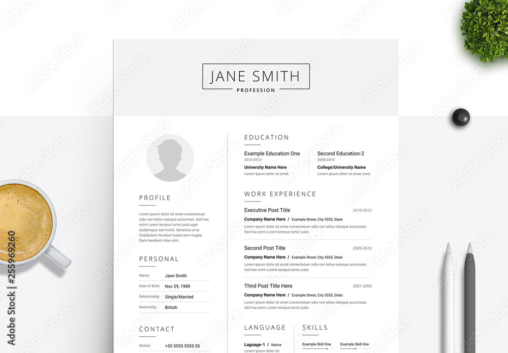 Black and White Resume and Cover Letter Set with Gray Header Element ...
