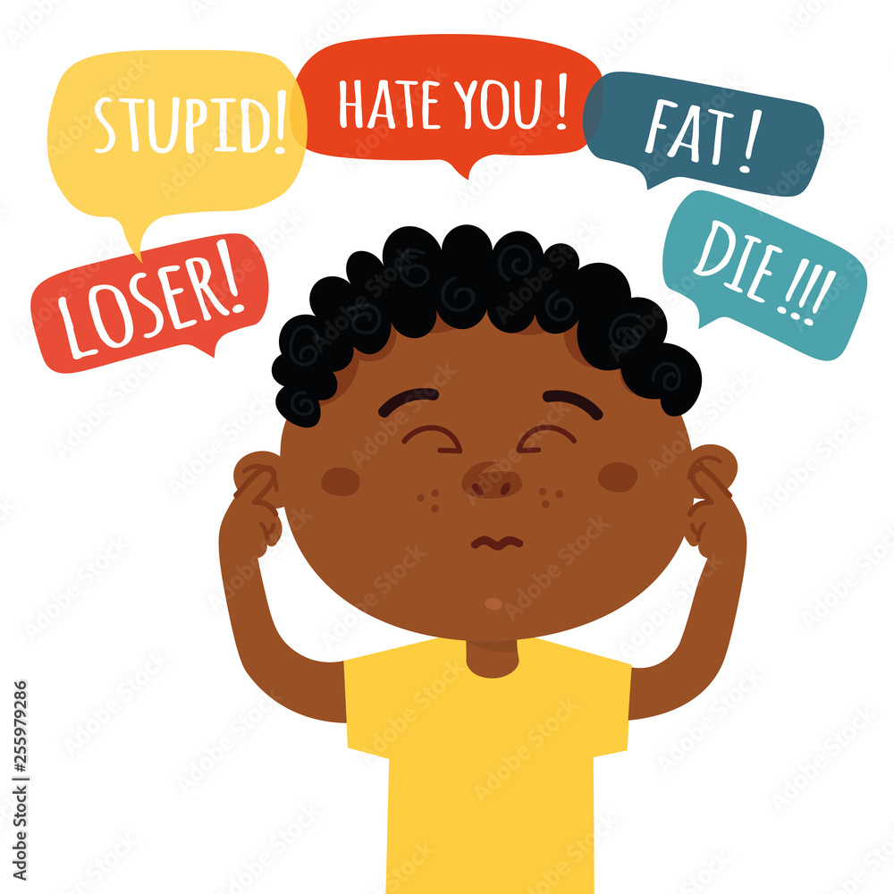 Social and cyber bullying concept. Vector illustration about hate messages, body shaming, fat ...