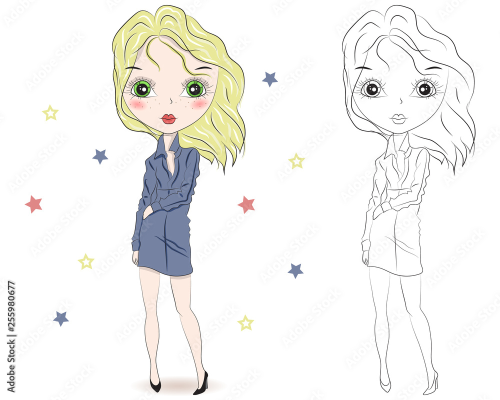 Set of hand drawn beautiful cute fashion girls on white background ...