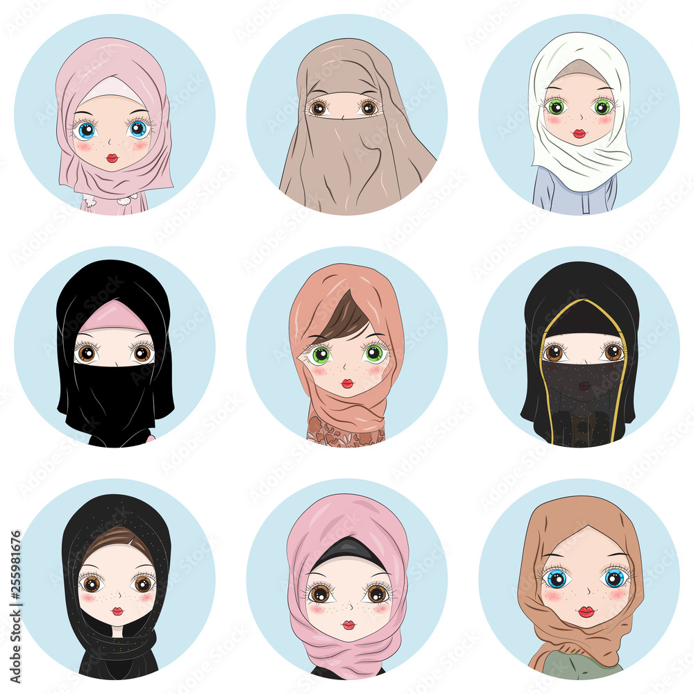 Muslim Business Woman Avatar Vector. Woman Face set. Hijab. Muslim ...