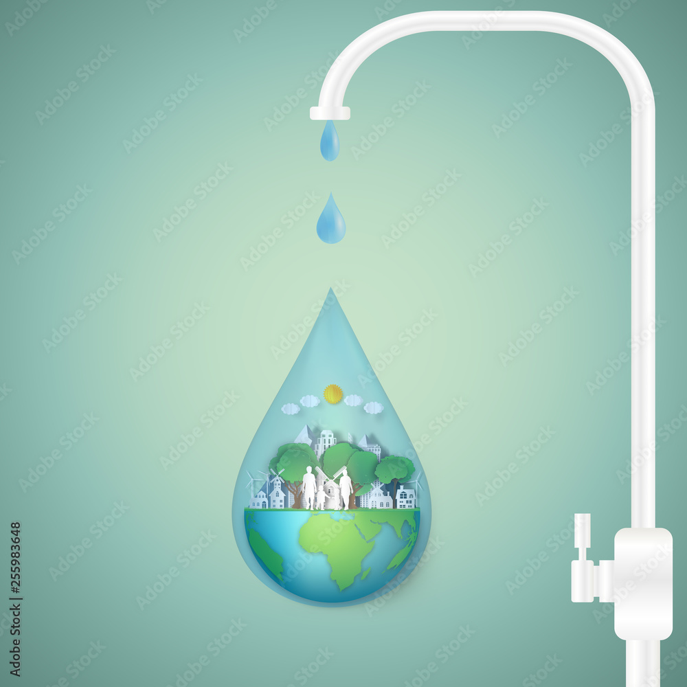 faucet water nutrient on the globe nature on hemisphere green world as ...