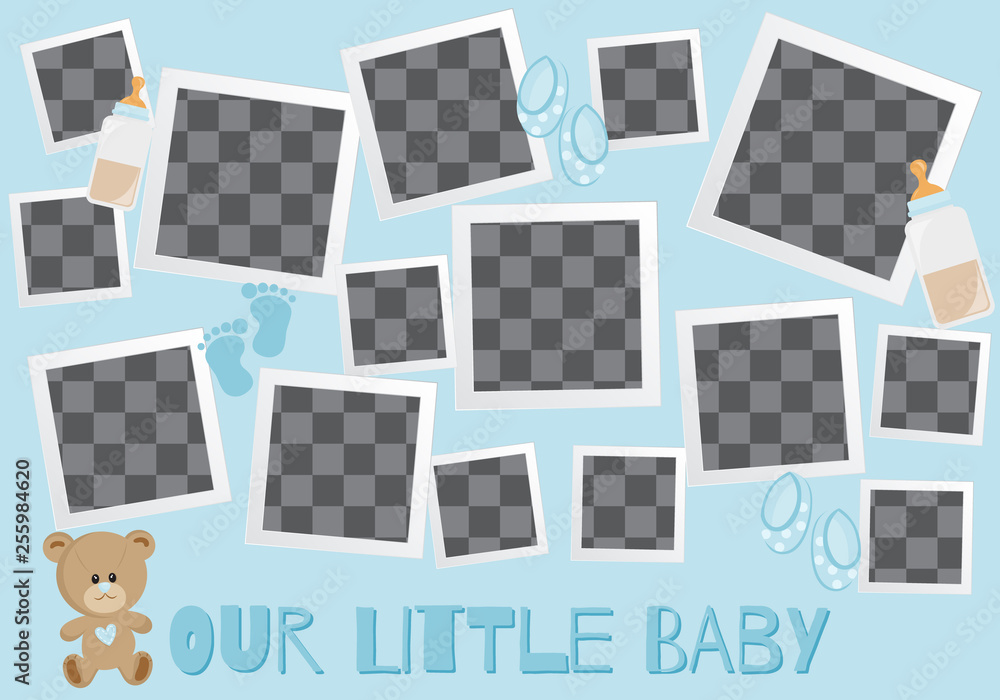 Baby frames with boy/girl and stickers on light background. It's a boy ...