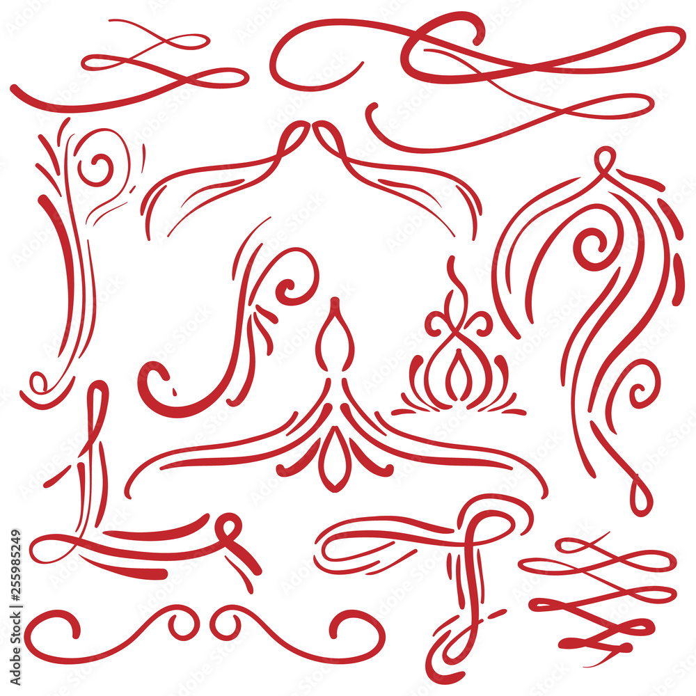 Doodle set of curls border text dividers. Hand drawn abstract text ...