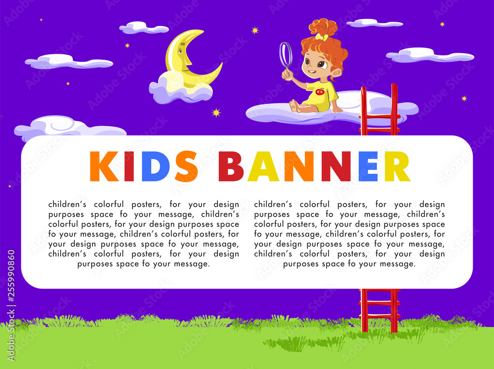 Happy children holding blank poster. Template for advertising brochure ...