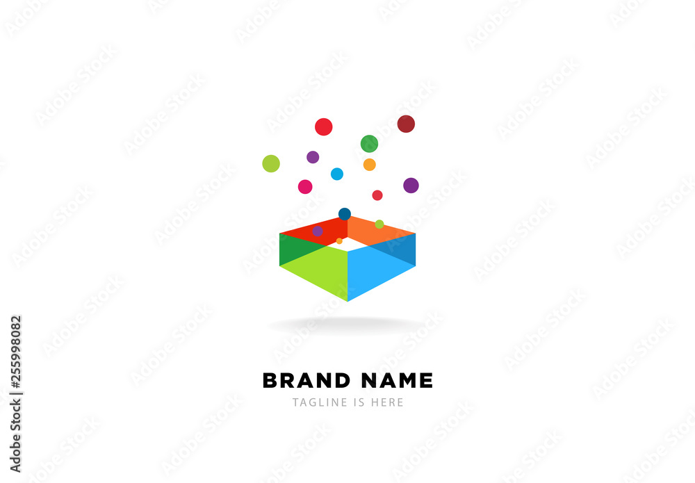 Creative Idea Box Logo, Magic box shape. 3d transparent abstract ...