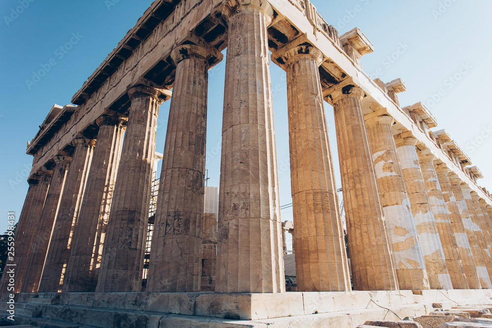 Wide angle view of the corner side of the ancient greek historical ...