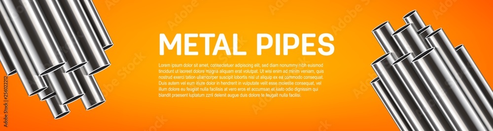 Creative vector illustration of steel, aluminum, copper, metal pipes ...