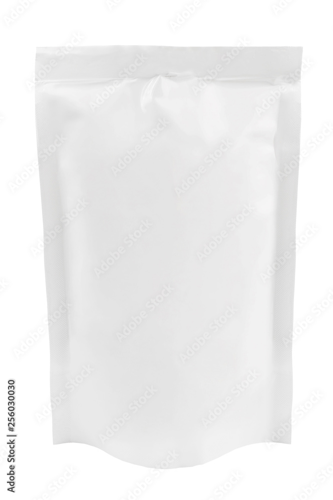 Blank plastic pouch with batcher isolated on white background Stock ...