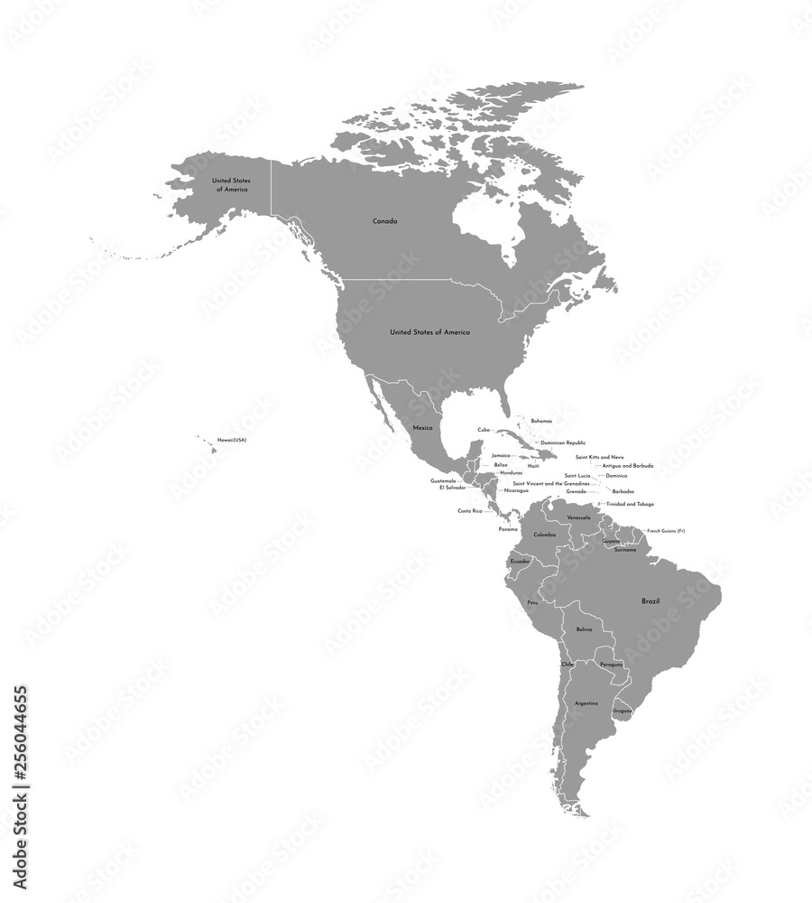 Vector illustration with map of North and South America continent with ...