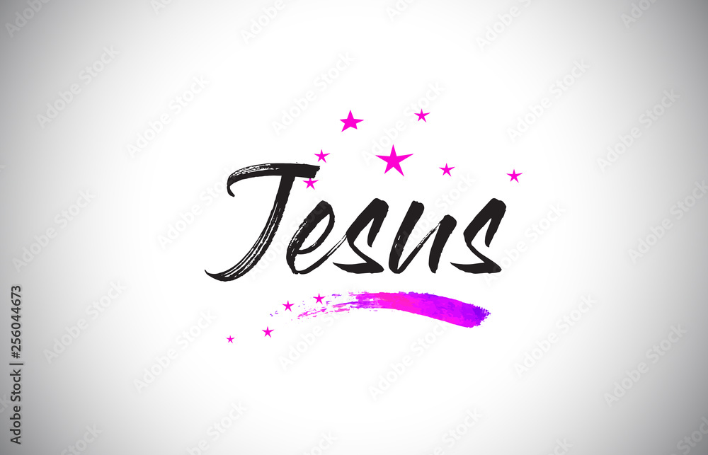 Jesus Handwritten Word Font with Vibrant Violet Purple Stars and ...