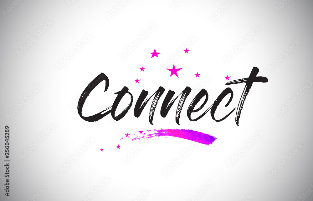 Connect Handwritten Word Font with Vibrant Violet Purple Stars and ...