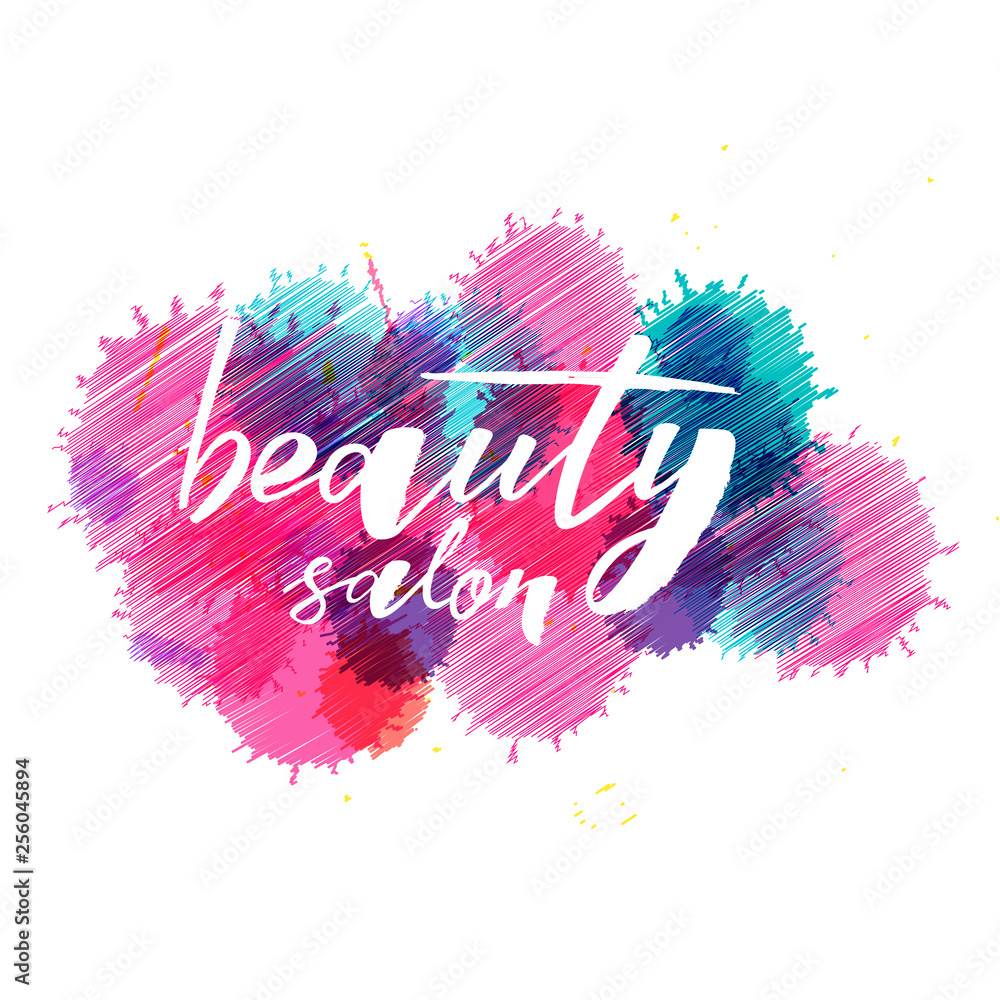 Beauty salon hand lettering logo. Design print for sticker, banner ...