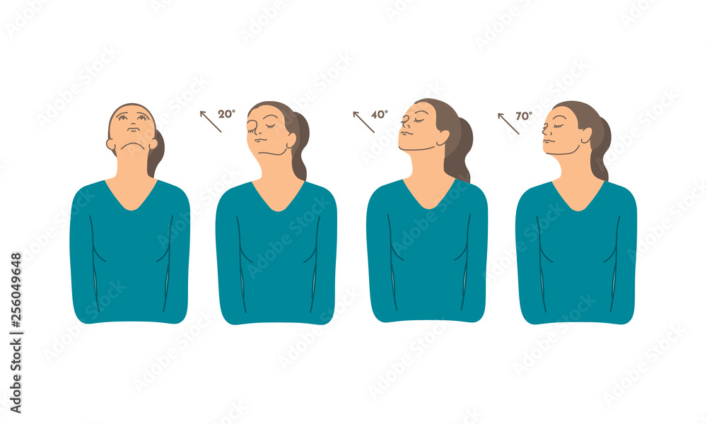 Vector colorful illustration. Neck exercises by girl for relax. Work ...