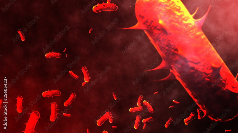 Blood cells, bacteria and virus traveling through a vein. bubble air ...
