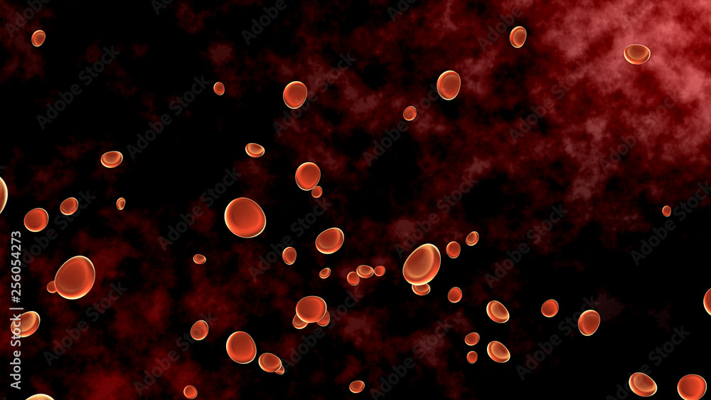 Blood cells, bacteria and virus traveling through a vein. bubble air ...