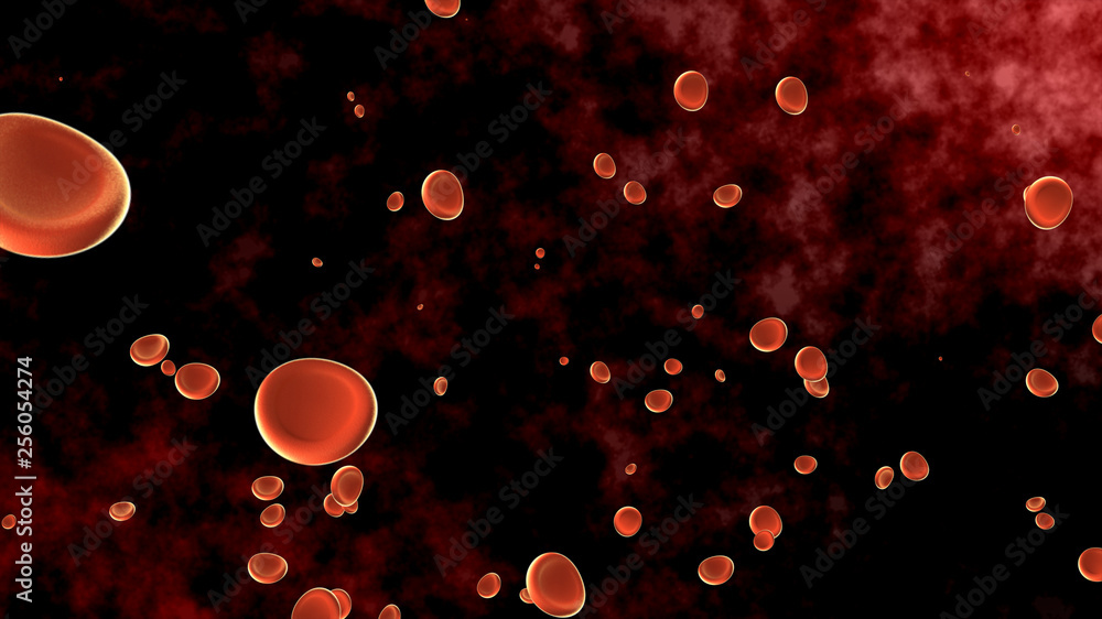 Blood cells, bacteria and virus traveling through a vein. bubble air ...