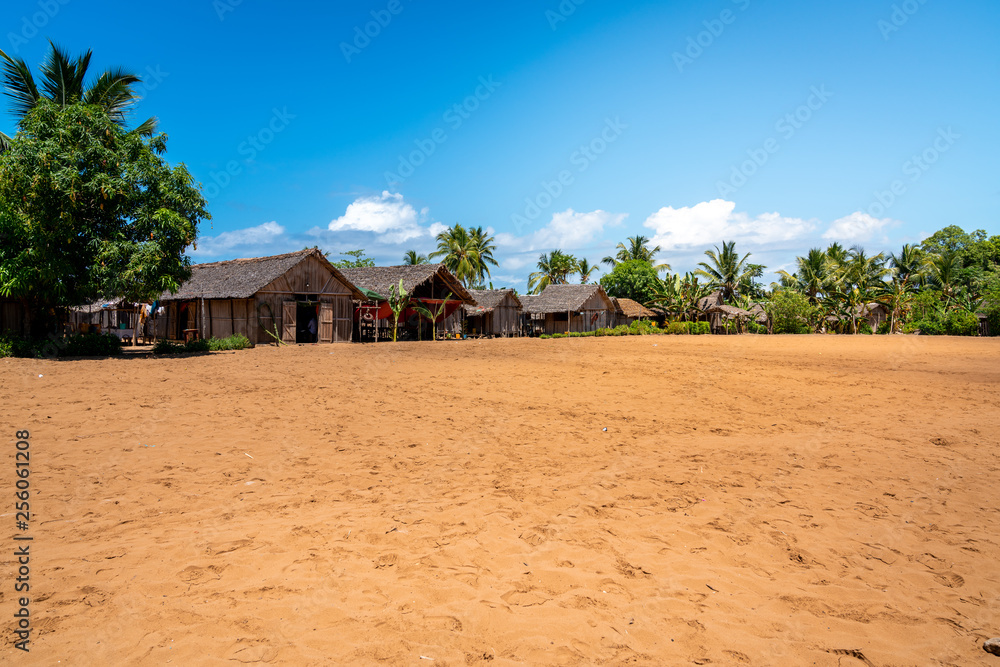 traditional African village, huts built with the traveller’s palm. Nosy ...