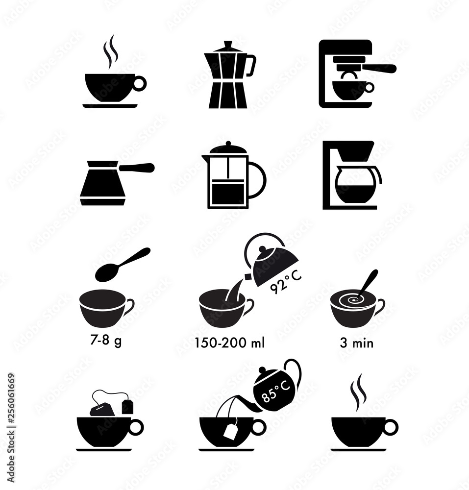 Set of methods of brewing coffee and tea. A set of icons ready to use ...