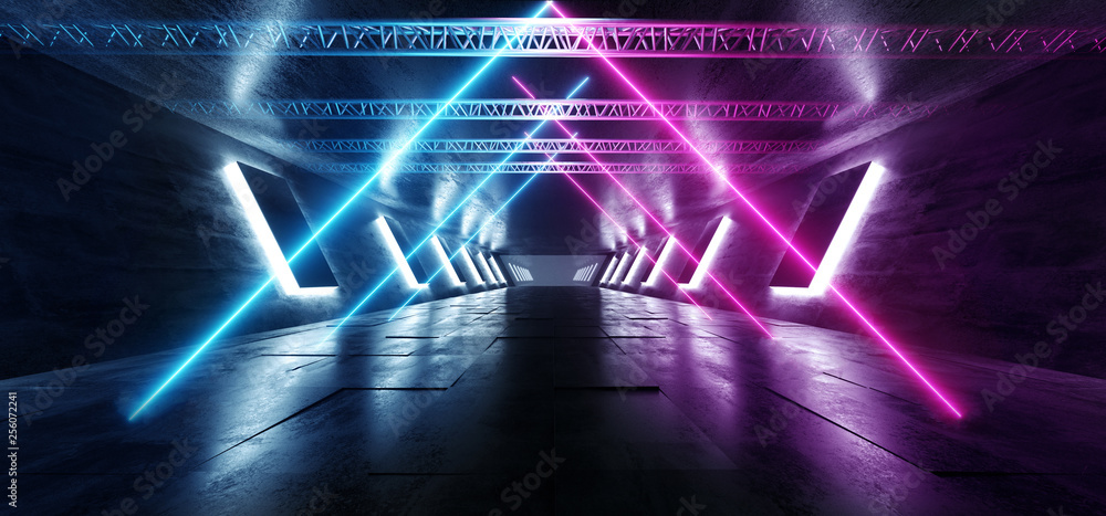 Smoke Fog Smoke Fog Neon Glowing Triangle Shaped Sci Fi Futuristic Club ...